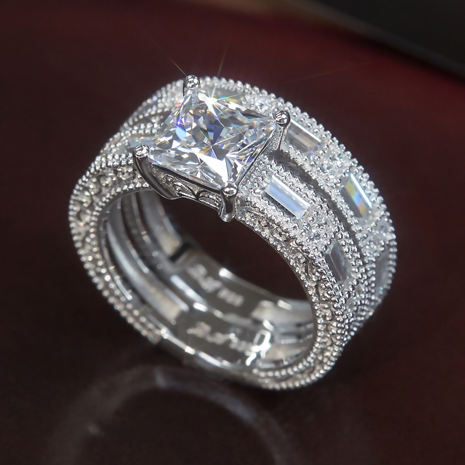 Princess 1.5 CT Engagement Ring Set Platinum Plated Sterling - Etsy