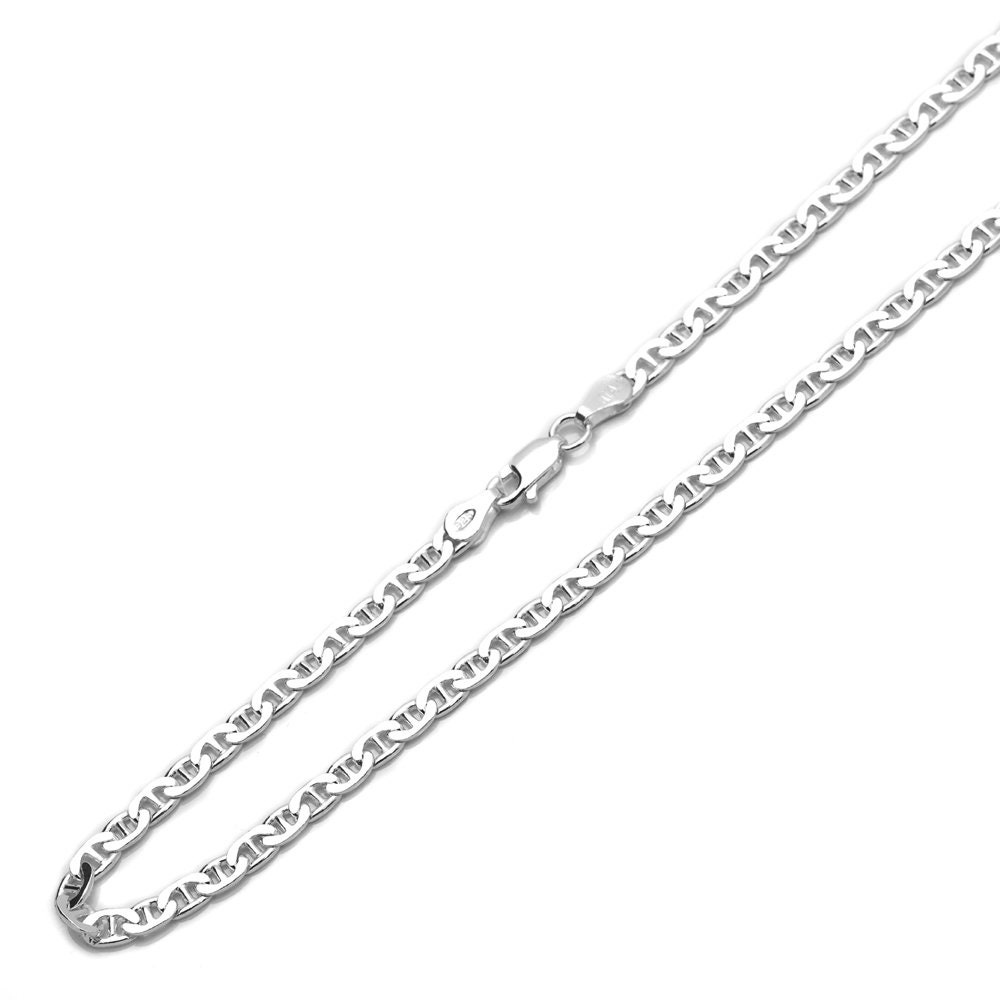 Men Women 4MM Sterling Silver Necklace Mariner Link Chain | Etsy