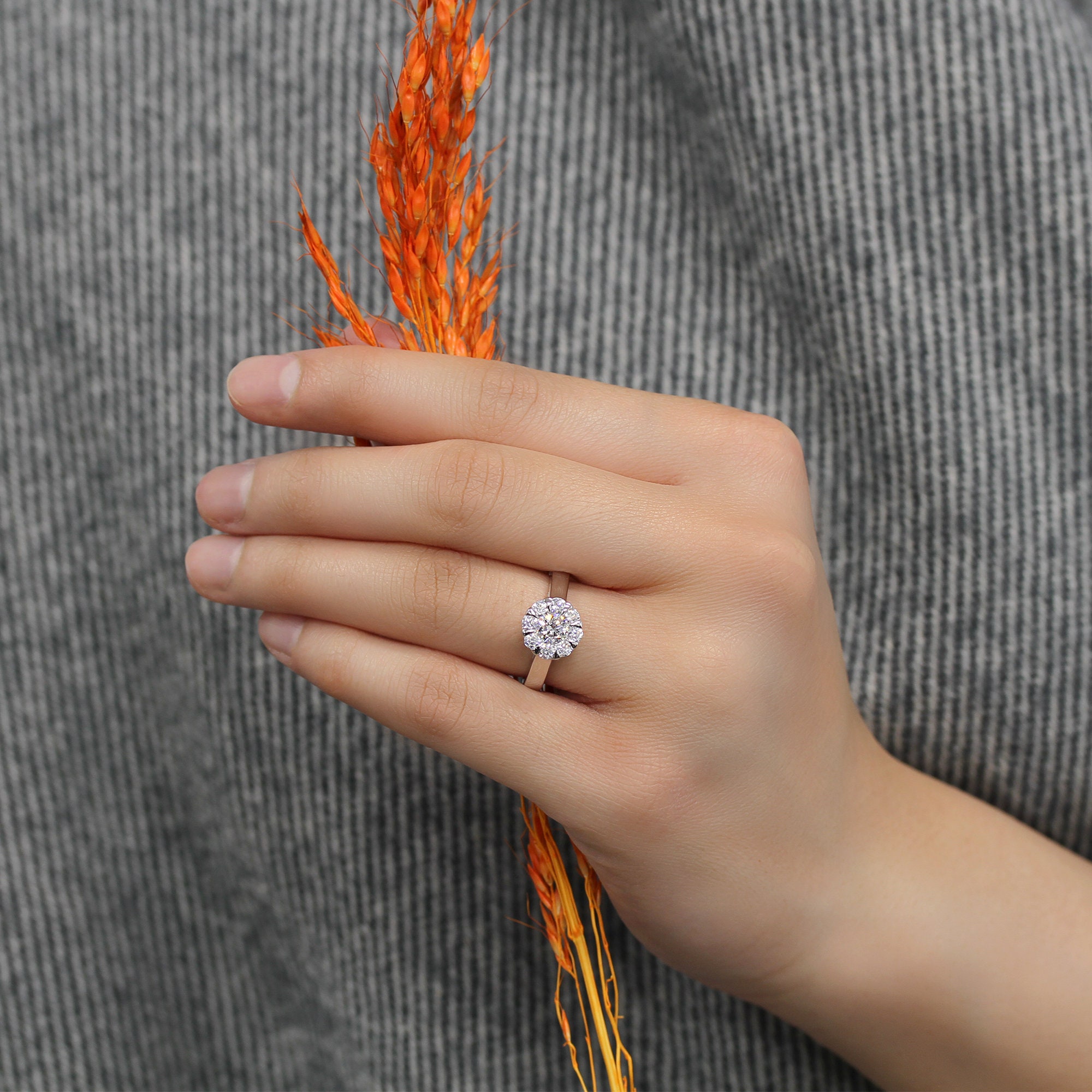 Platinum Plated Silver Wedding Ring 1 Carat CZ Stone Cluster | Etsy