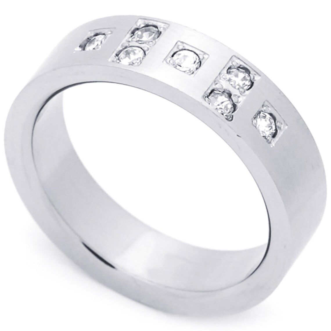 Men Women Fashion 6MM Stainless Steel Ring Seven CZ Stone | Etsy