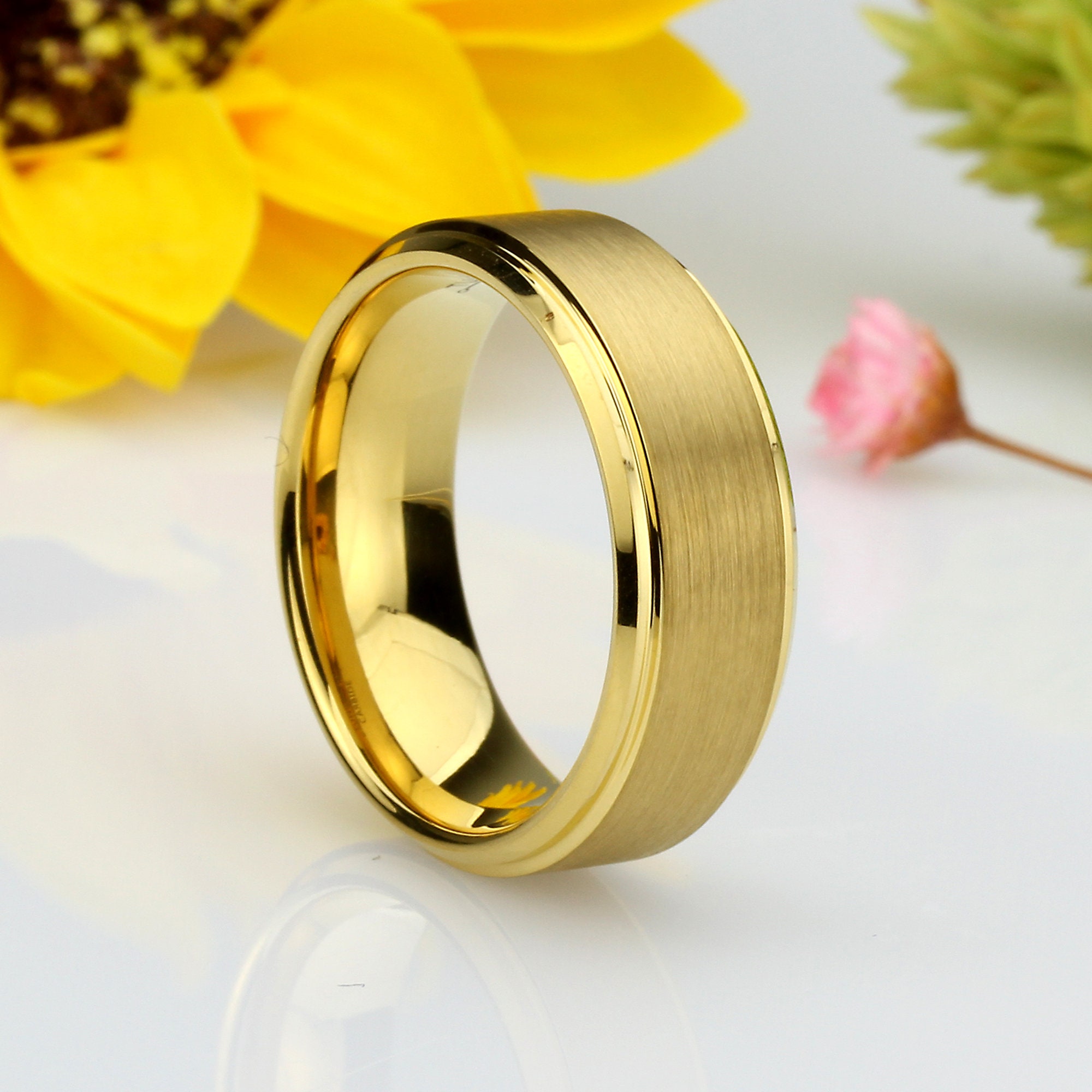 Men Women Tungsten Wedding Band 8MM Yellow Gold IP Plated | Etsy