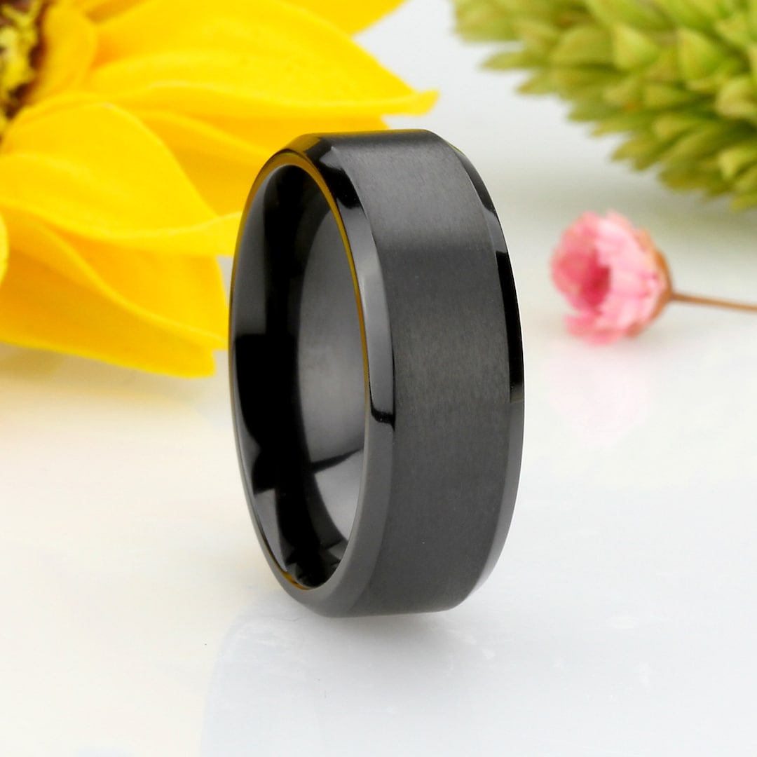 Men Women Zirconium Wedding Band, 8MM Natural Gun Metal Tone Zirconium ...