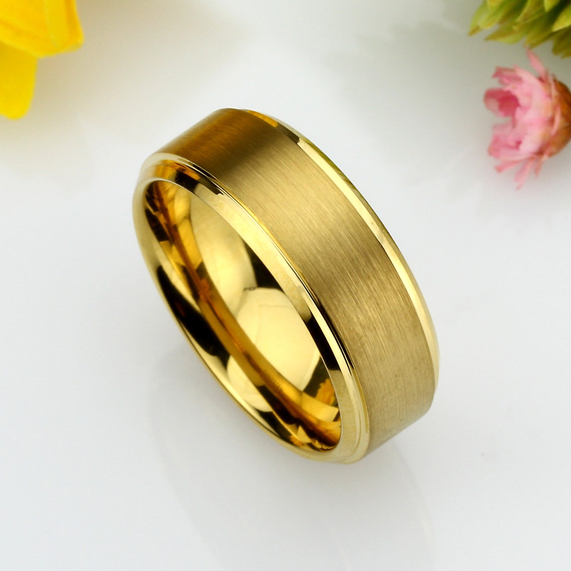 Men Women Tungsten Wedding Band 8MM Yellow Gold IP Plated - Etsy