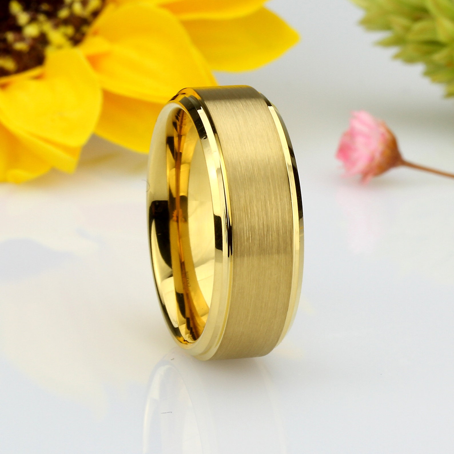Men Women Tungsten Wedding Band 8MM Yellow Gold IP Plated - Etsy