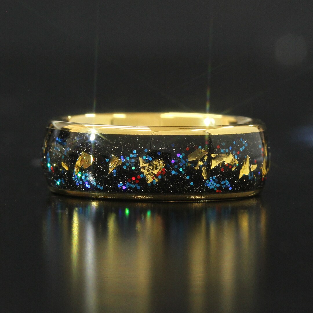 Men Women Tungsten Ring, 8mm Yellow Gold Tungsten Ring, Gold Foil Blue ...