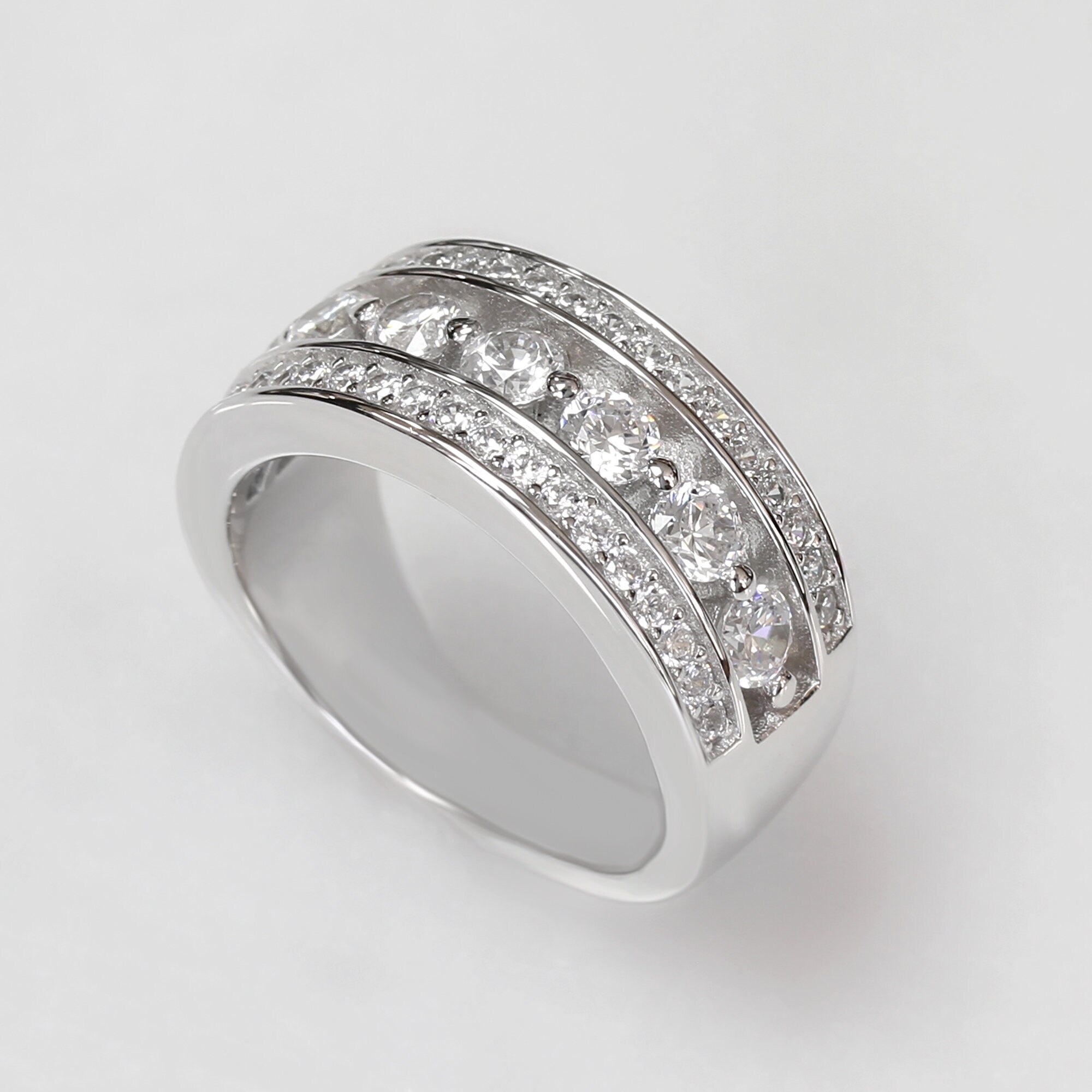 Art Deco Ring Platinum Plated Sterling Silver Wedding Band | Etsy