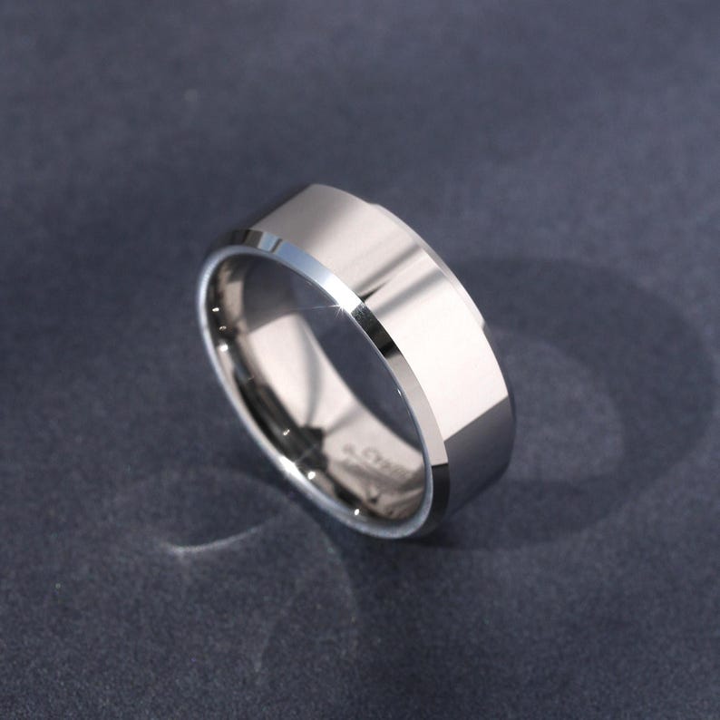 Matching Couples Rings, White Tungsten Wedding Band, Custom Engraved ...
