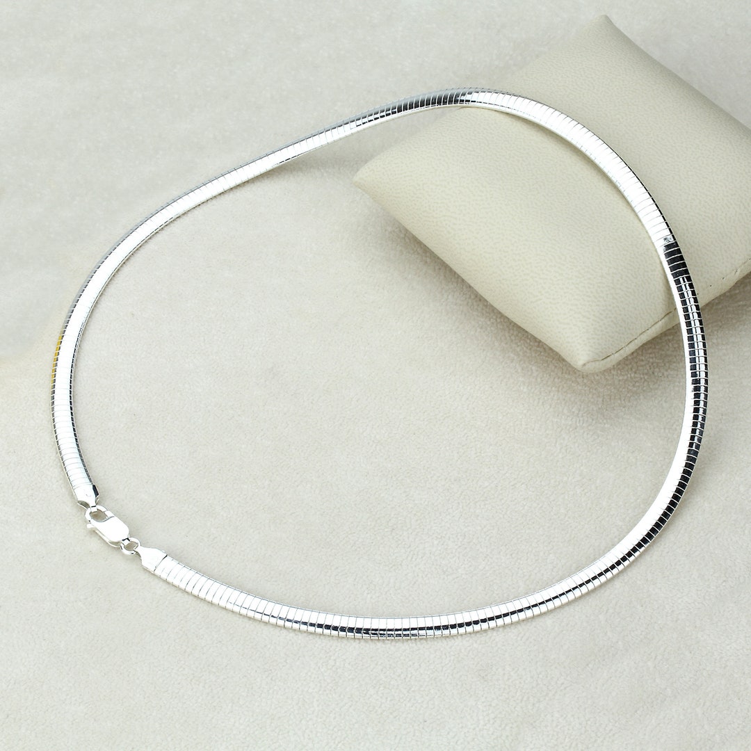 Sterling Silver Omega Necklace: High Polished Flat Chain, Made in Italy ...