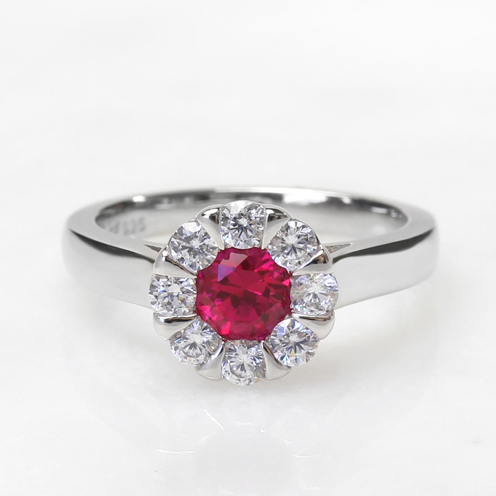 Simulated Ruby Ring Platinum Plated Silver Wedding Ring for | Etsy