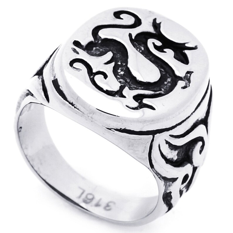 23mm Stainless Steel Ring 316L Ring Antique Black Color Dragon - Etsy