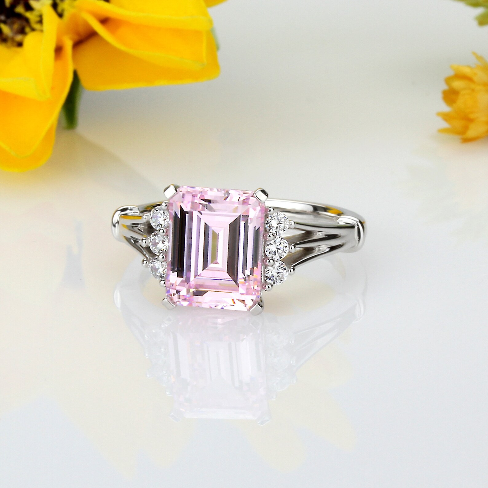 Anillo de piedra rosa anillo de boda de plata de ley chapado | Etsy