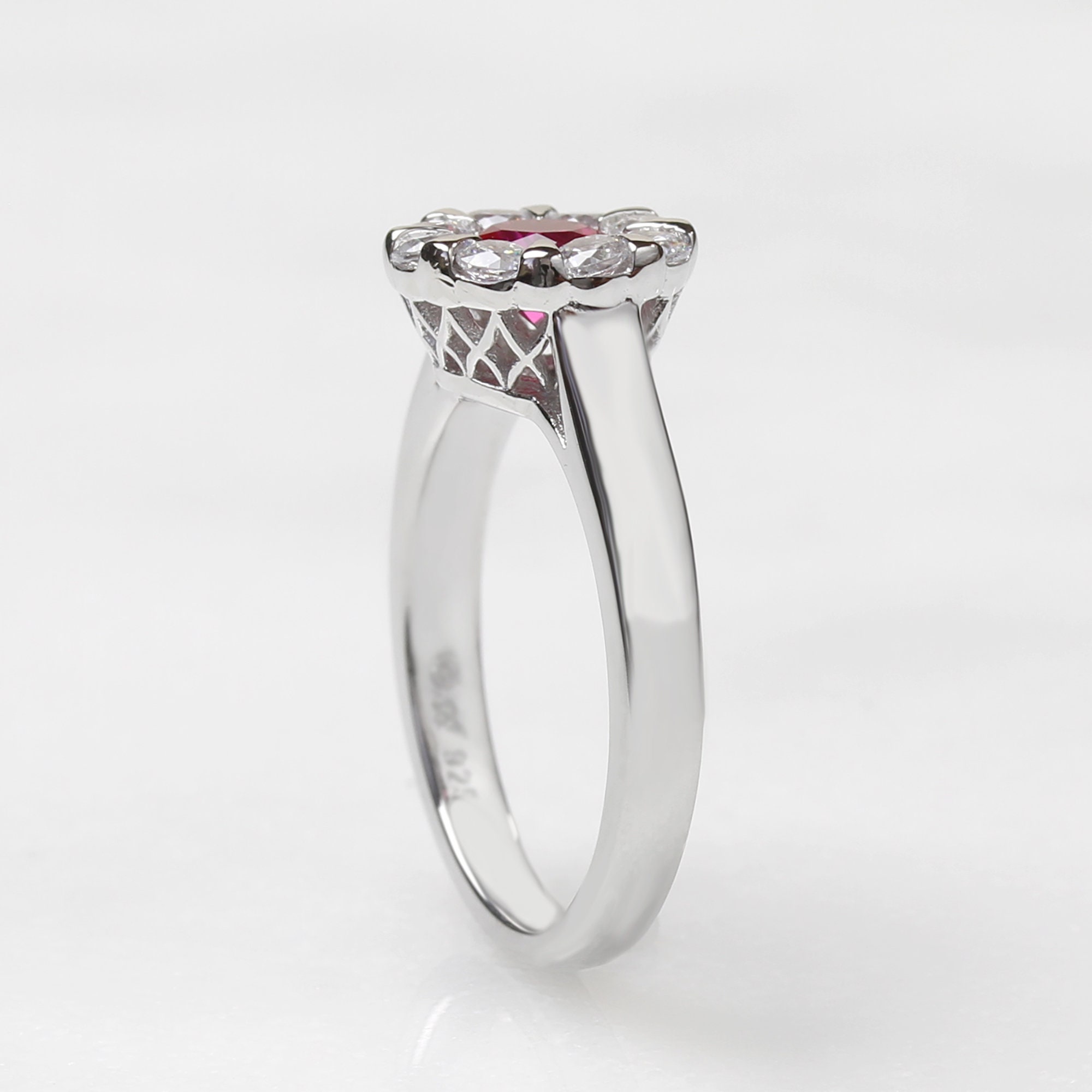 Simulated Ruby Ring Platinum Plated Silver Wedding Ring for | Etsy