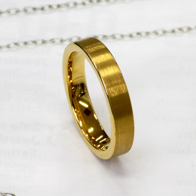 Men Women Tungsten Wedding Band 4mm Yellow Gold IP Brushed | Etsy