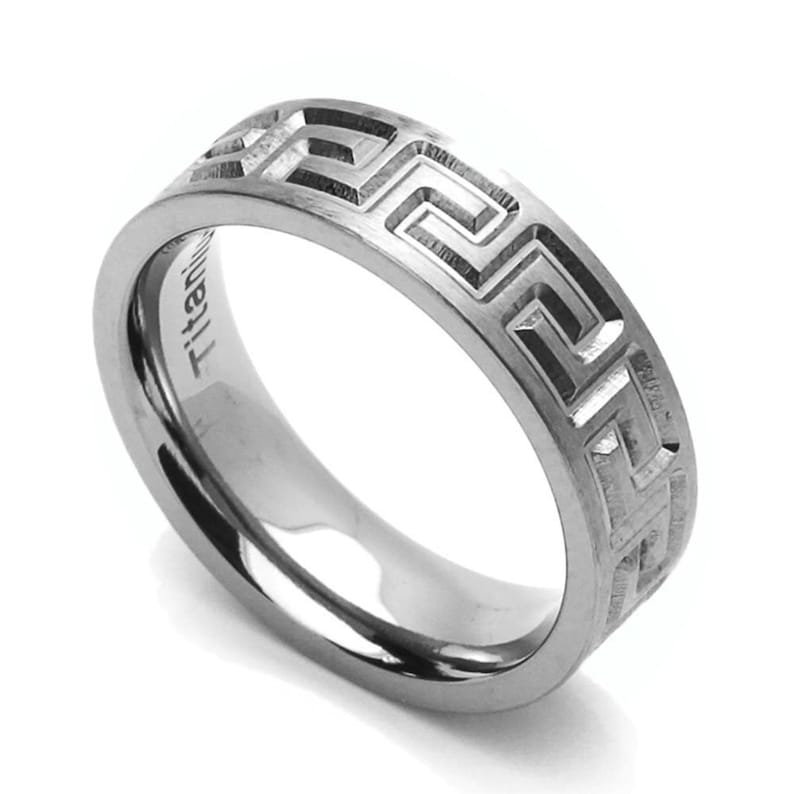 Custom Engraving Men Women 6MM Comfort Fit Titanium Wedding Band Greek ...