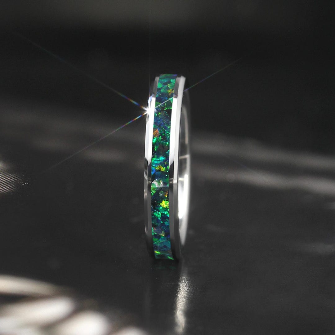 Emerald Green Fire Opal Inlay Tungsten Wedding Band: Comfort Fit ...