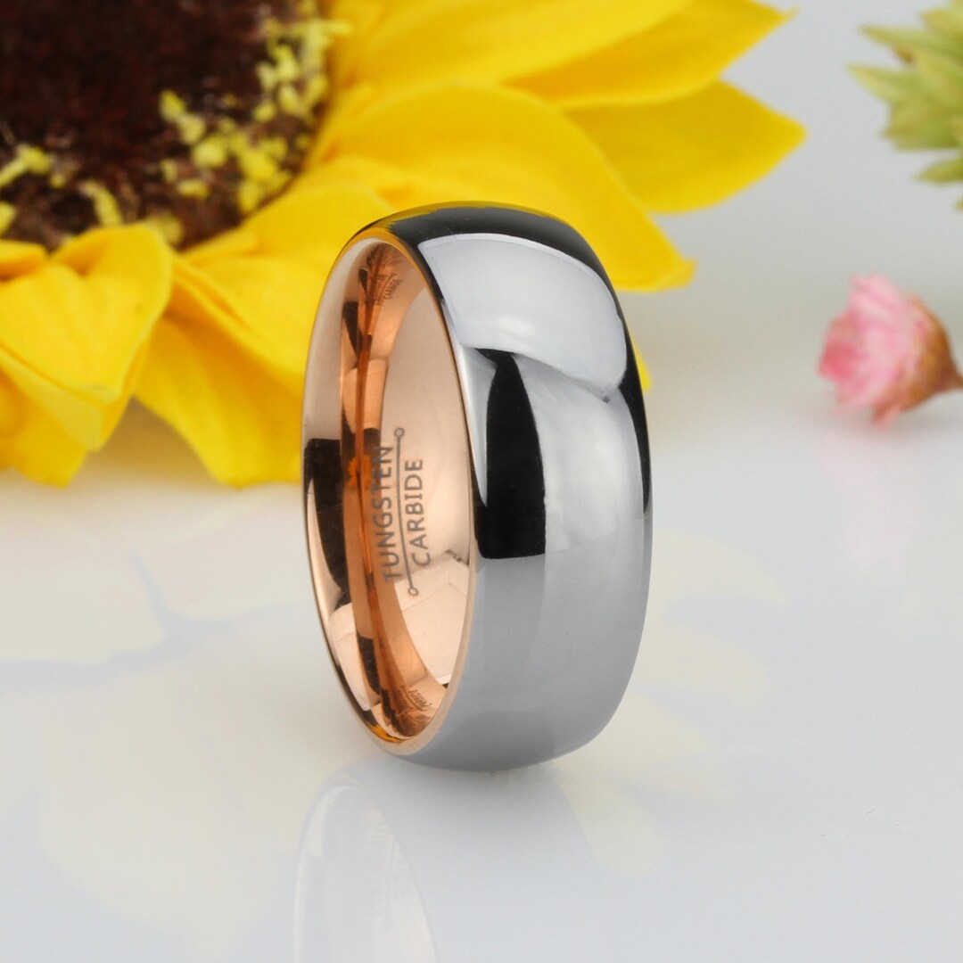 Inside Rose Gold Tungsten Ring: 8MM Dome, High Polish Gun Metal Color ...