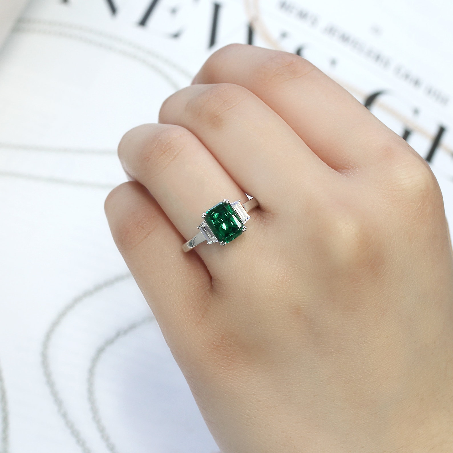 Simulated Emerald Ring Sterling Silver Wedding Ring 2.5 - Etsy