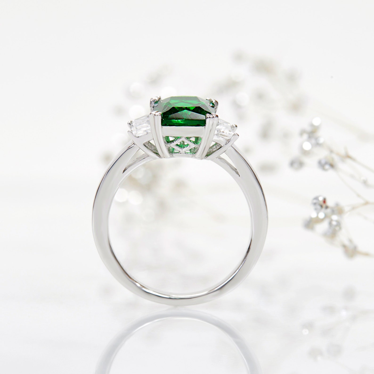Simulated Emerald Ring Sterling Silver Wedding Ring 2.5 - Etsy