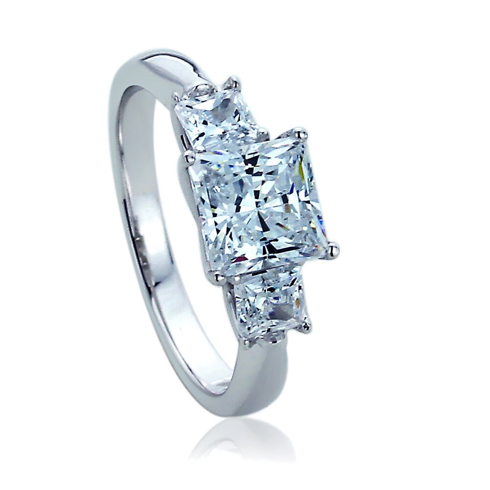 Simulated Diamond Princess Cut Ring Three Stone Ring Solid | Etsy