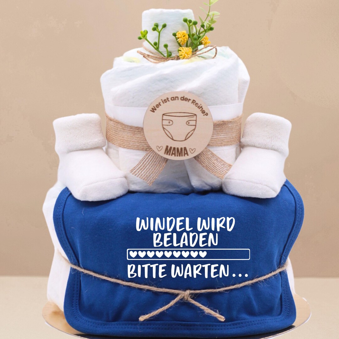 Diaper Cake-diaper is Loading-please Wait | 27 Diapers, Baby Bibs, Baby ...