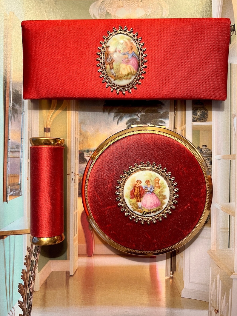 Vintage Vanity Set Bordeaux Satin Limoges Cameo Compact Powder - Etsy