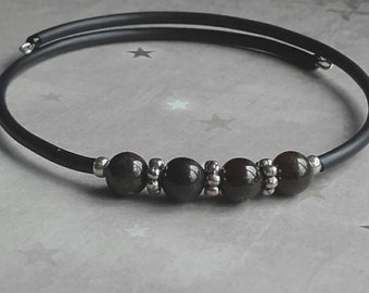Genuine Faceted Garnet & Sterling Silver Memory Wire Bracelet/ Garnet ...