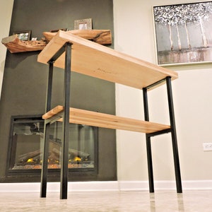 Hickory Console Table. Two Tier. Rustic Solid Wood. Custom Steel Base. - Etsy