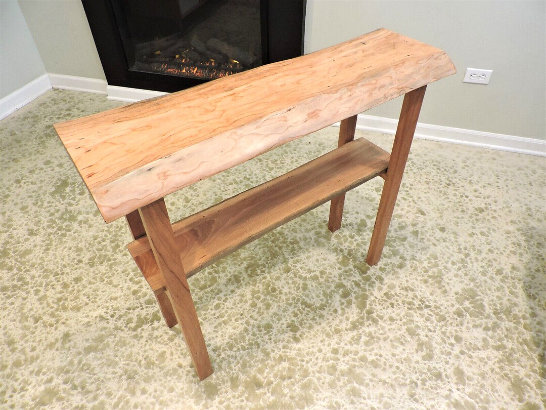Cherry Console Table. Live Edge. Two Tier. Rustic Reclaimed Solid Wood. Custom Base. - Etsy