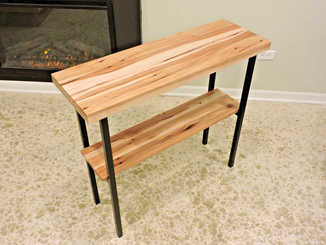Hickory Console Table. Two Tier. Rustic Solid Wood. Custom Steel Base ...