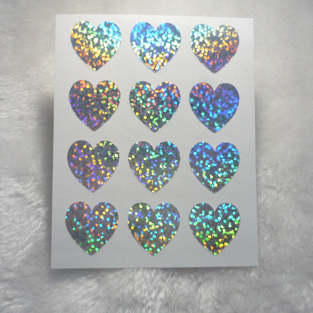 Silver Sparkle Dot Holographic Heart Stickers Envelope Seals, Wedding ...