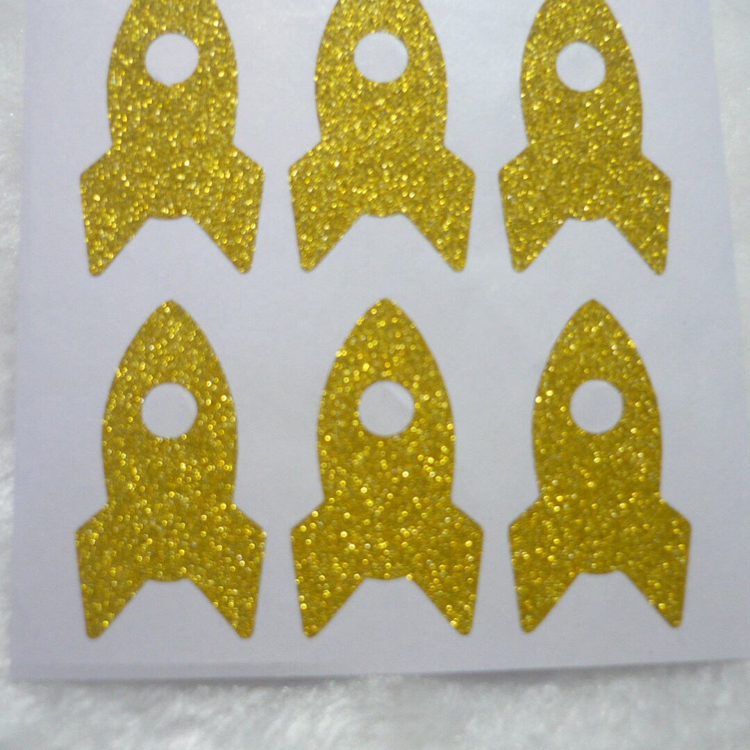 Rocket Filled Space Ship Gold Glitter Sticker Label Silver Rose Gold ...