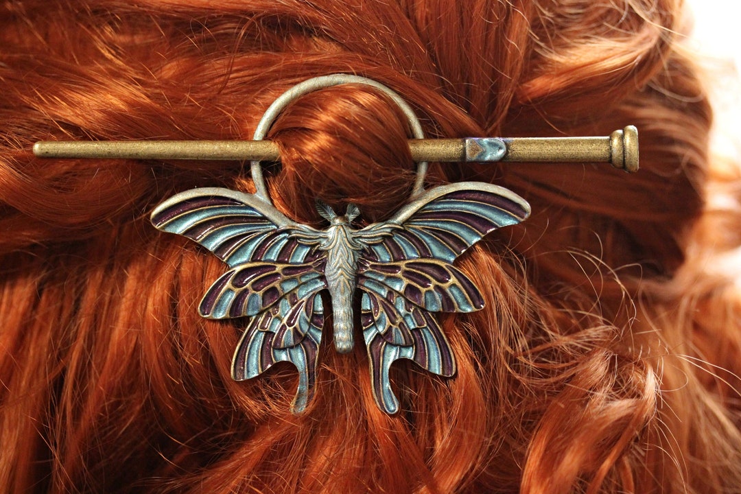 Hand-painted Hair Clip, Moth, Butterfly, Hairpin, Bronze, Purple, Blue ...