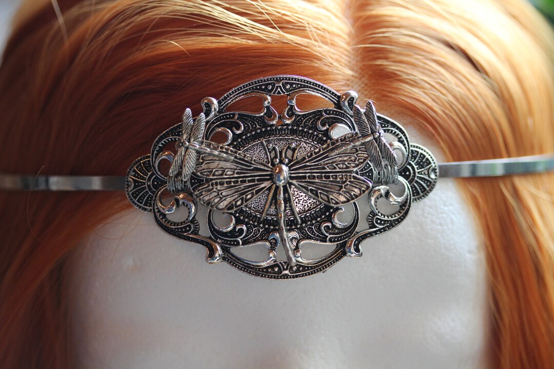3 in 1 Dragonfly Tiara Choker Headband in Silver Tiara Forehead Jewelry ...