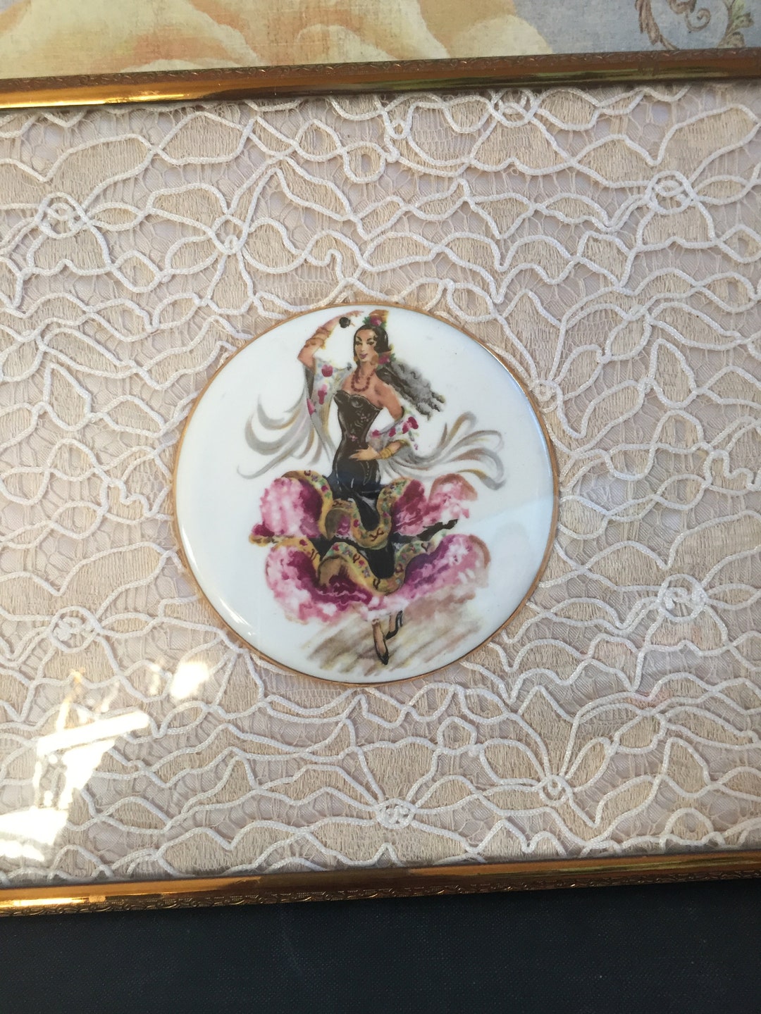 Vintage MCM Vanity Tray Spanish Dancer With Lace Background - Etsy
