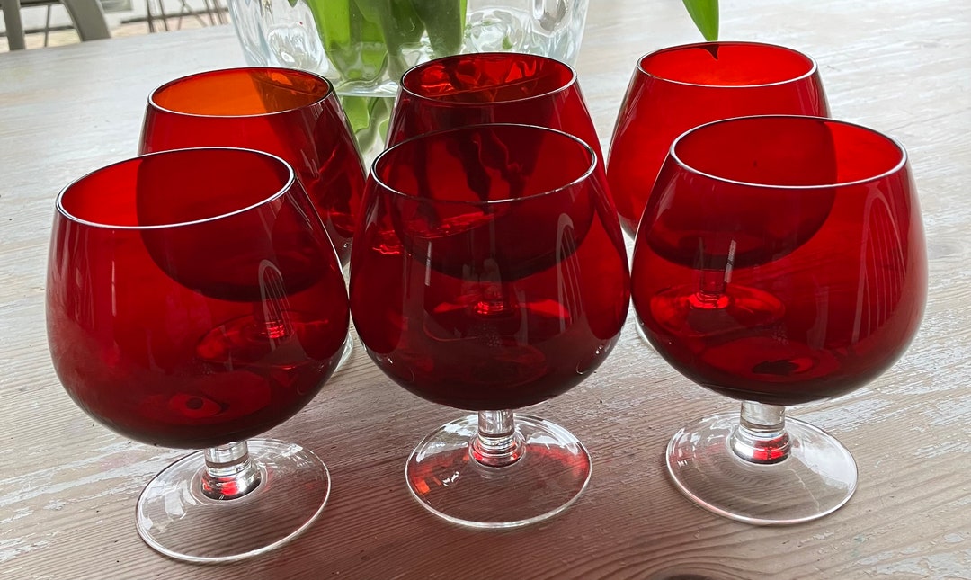 Mid Century Ruby Red Glasses Set of Six - Etsy