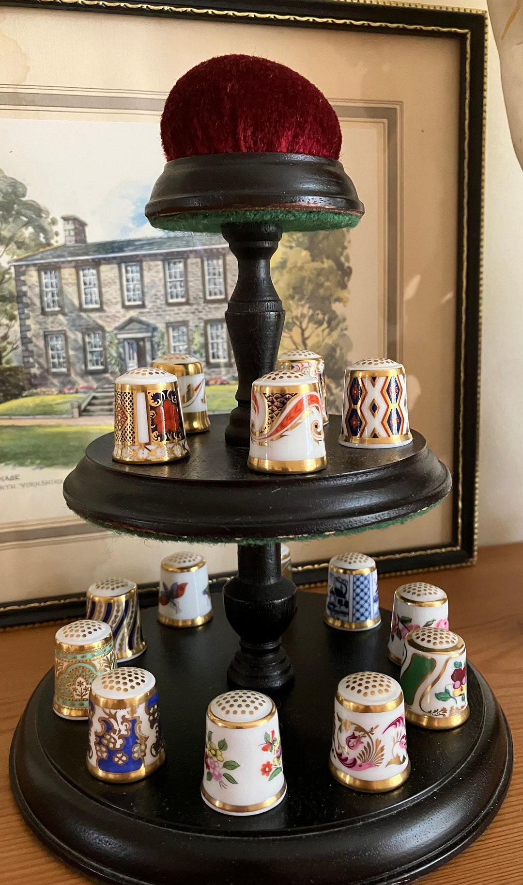 Thimble Holder Pin Cushion Royal Crown Derby Thimbles Made in England ...