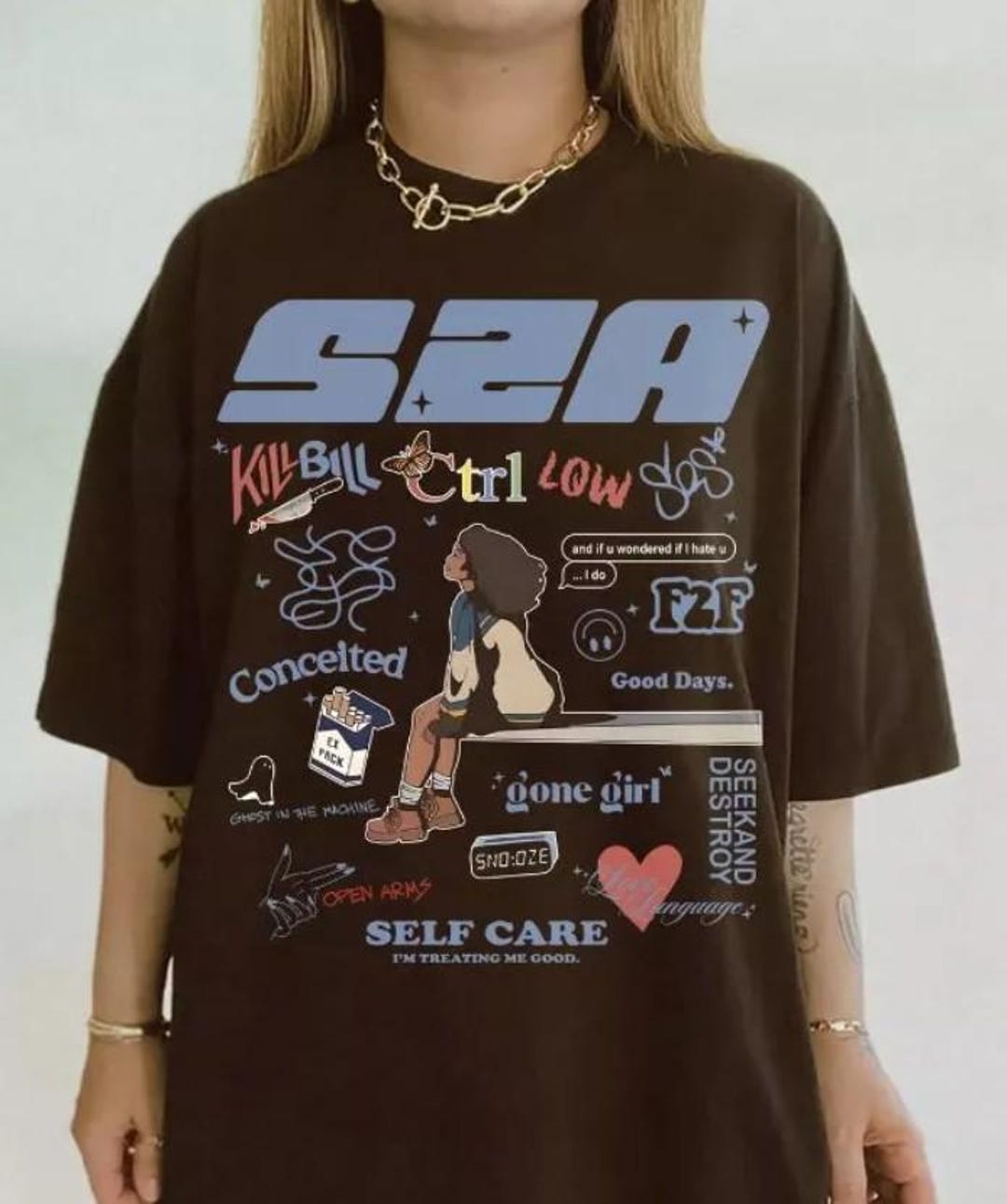 SZA Cartoon T-shirt, Vintage Style Graphic Tee, Fan Concert Merch ...