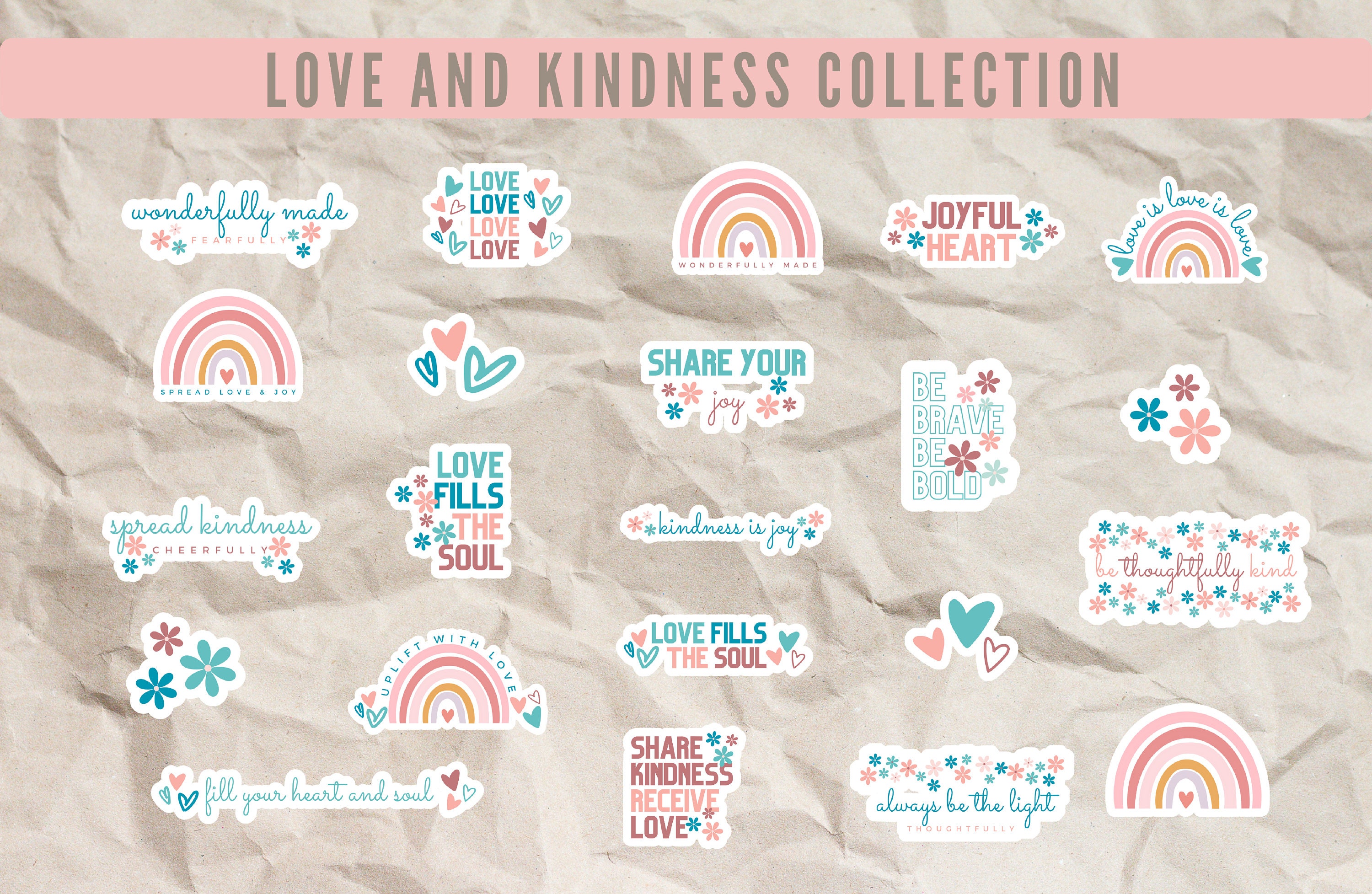 22 DIGITAL DOWNLOAD Png Love Kindness Joy Inspiration Stickers for ...