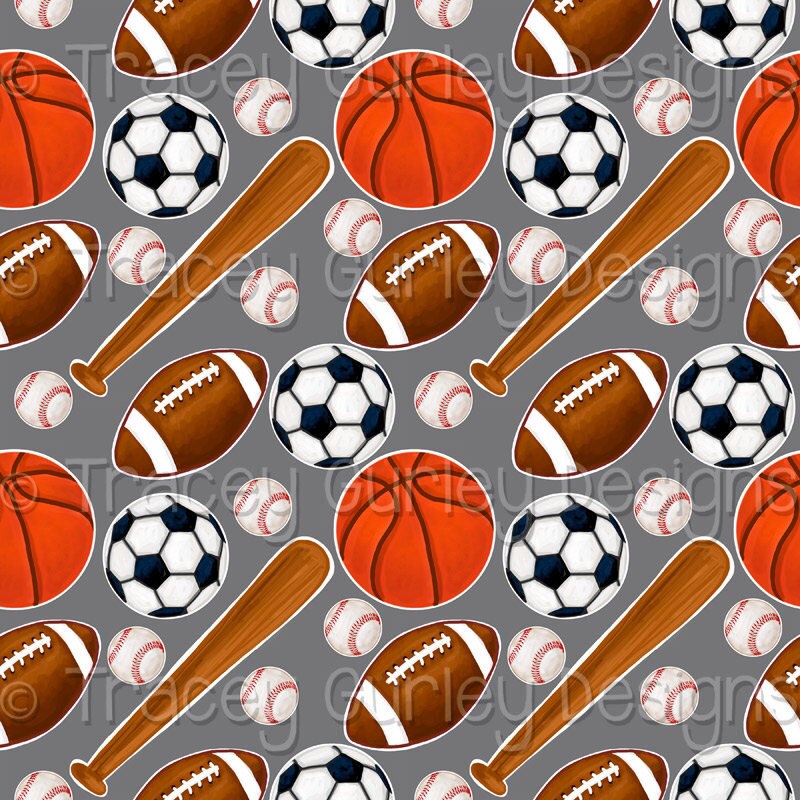 Sports digital paper on gray sports digital print | Etsy