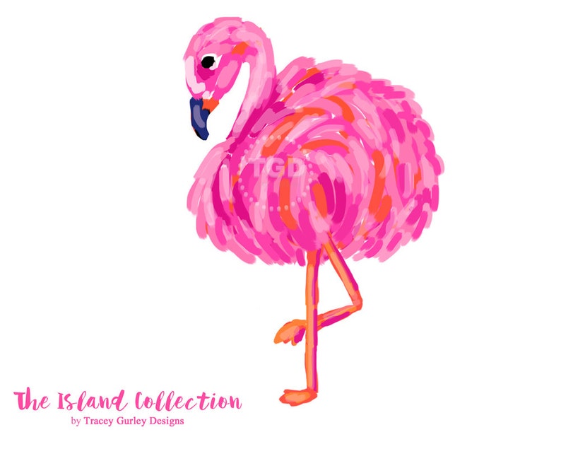 Preppy Flamingo Clip Art Pink and Orange Original Art - Etsy