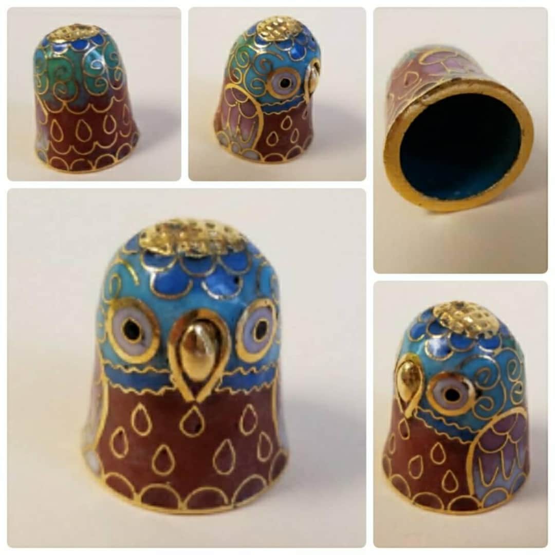 VINTAGE Bird Head Chinese Cloisonne Thimble in Brown, Light Blue, White ...