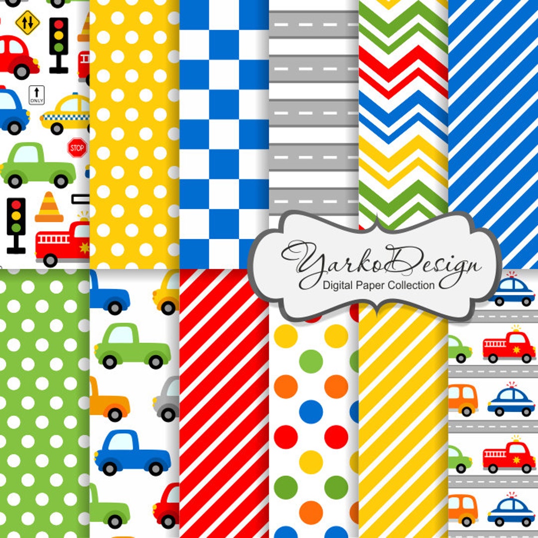 Cars Digital Paper, Cars Pattern, Vehicle Background, Transportation ...