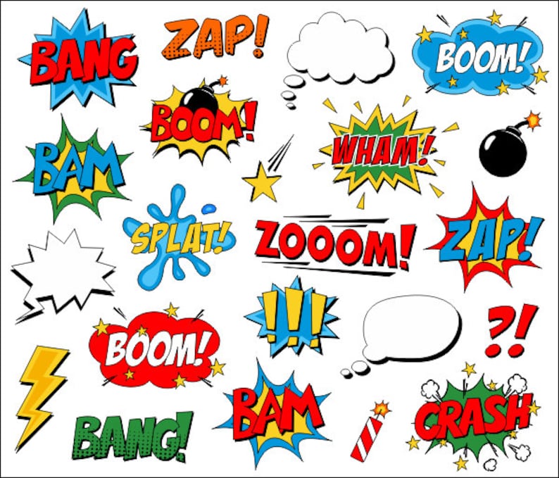 Superhero Comic Book Clip Art Collection Speech Bubbles | Etsy