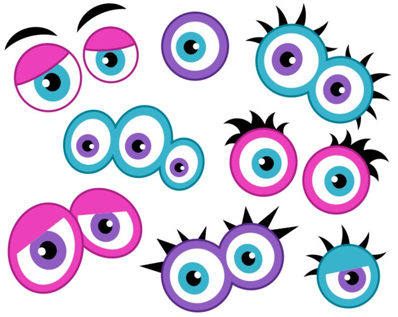 Girly Monster Eyes Digital Clip Art, Cute Monster Eyes, Girlish Monster ...