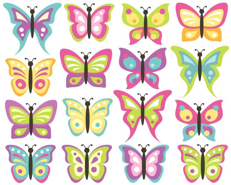Pastel Butterflies Clip Art Set, Bugs Clipart, Digital Clip Art Instant ...