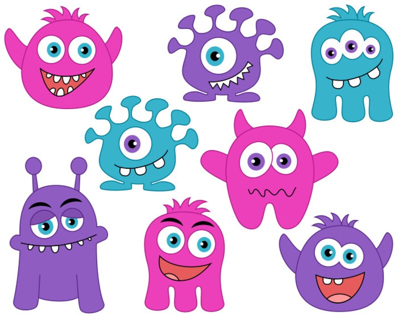 Cute Girly Monsters Digital Clipart Girlish Digital Clip Art | Etsy