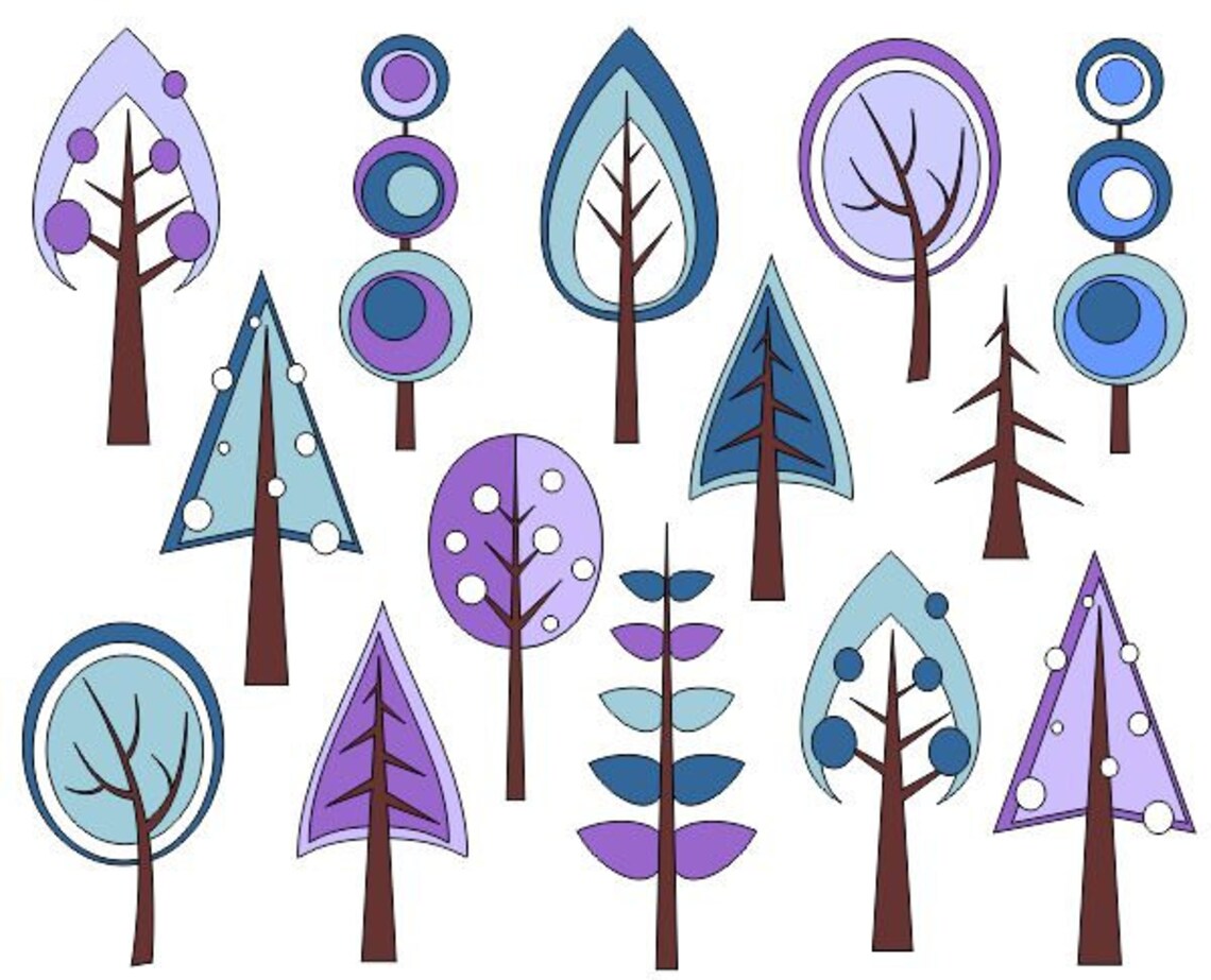 Retro Trees Clip Art Winter Trees Digital Clip Art Christmas - Etsy