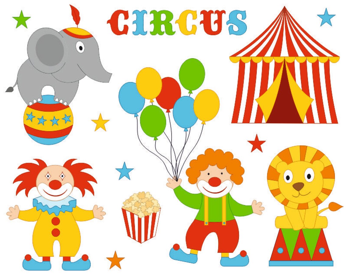 Funny Bright Circus Clip Art Set, Clowns Clipart, Digital Clip Art ...