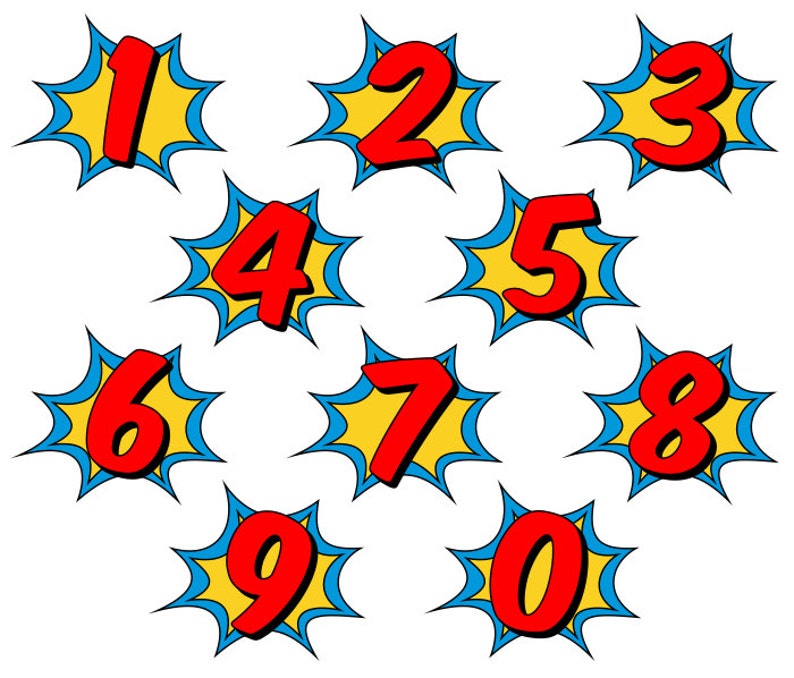 Superhero Clipart, Comic Book Clip Art, Comic Book Numbers - Instant ...