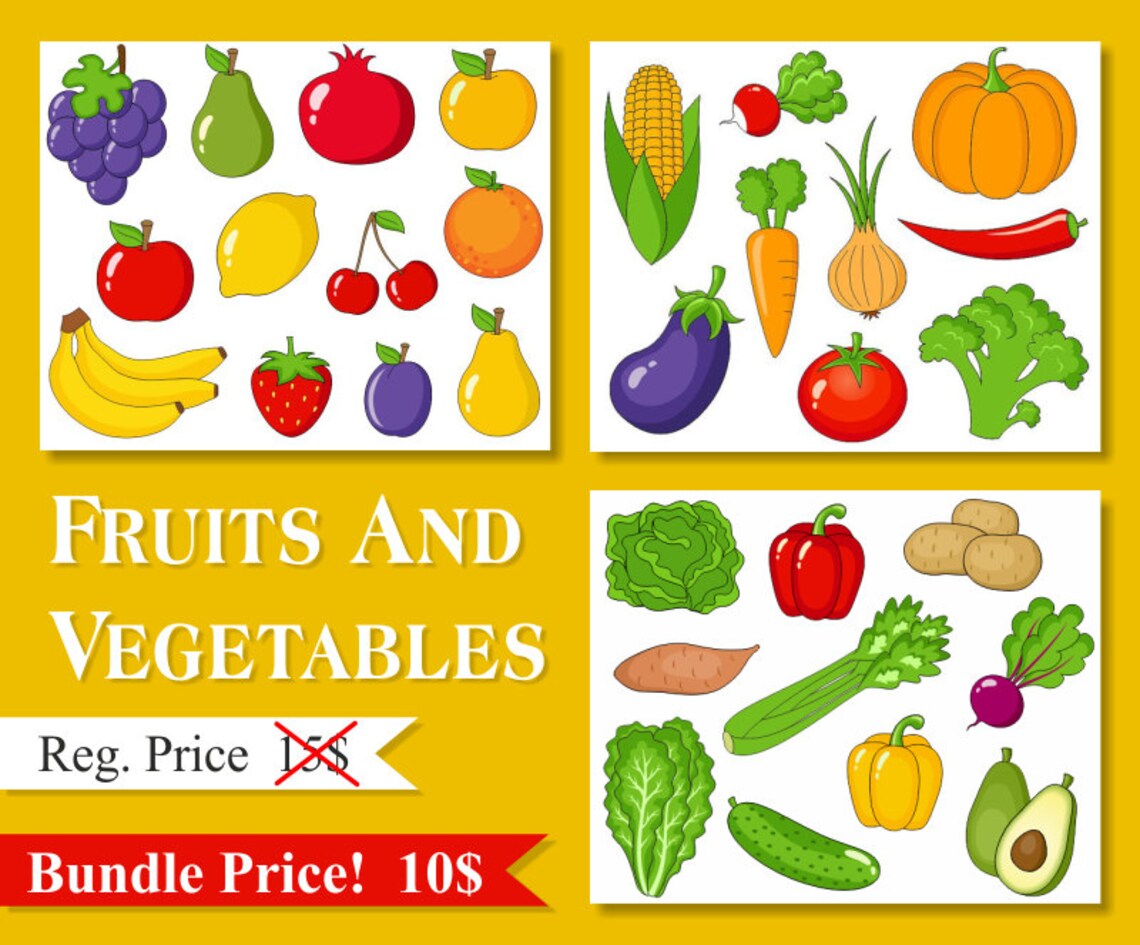 Fruits and Vegetables Clip Art Collection, Clipart Bundle Instant ...